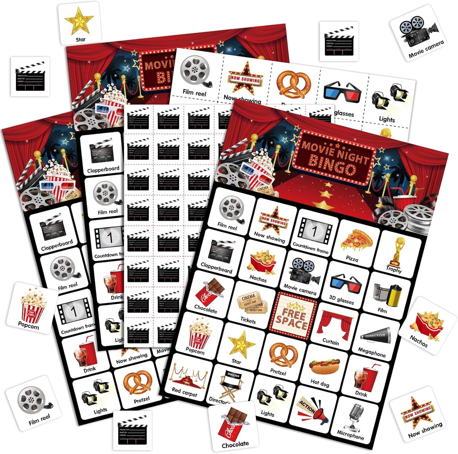 35 Pcs Movie Night Bingo 24 Players Movie Party Bingo Cards Film Party ...