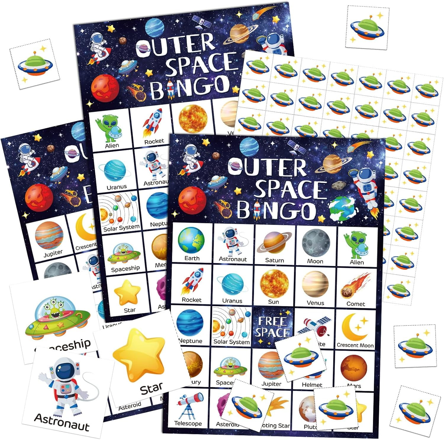 35 Pcs Outer Space Party Bingo Cards 24 Players Outer Space Birthday ...