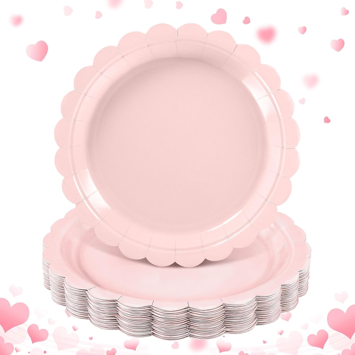 35 Pcs Pink Paper Plates 9 Inch Scalloped Valentines Plates Pink ...