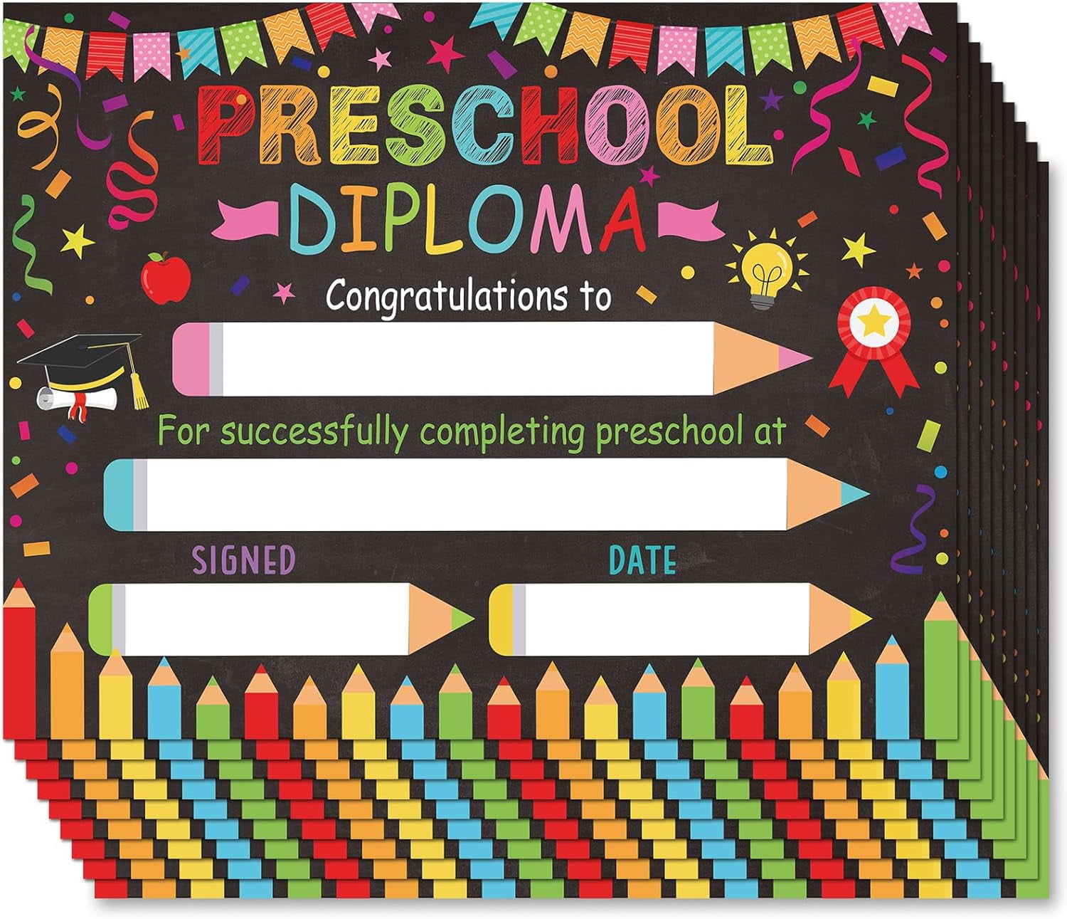 35 Pcs Preschool Diploma, Colorful Preschool Graduation Award ...