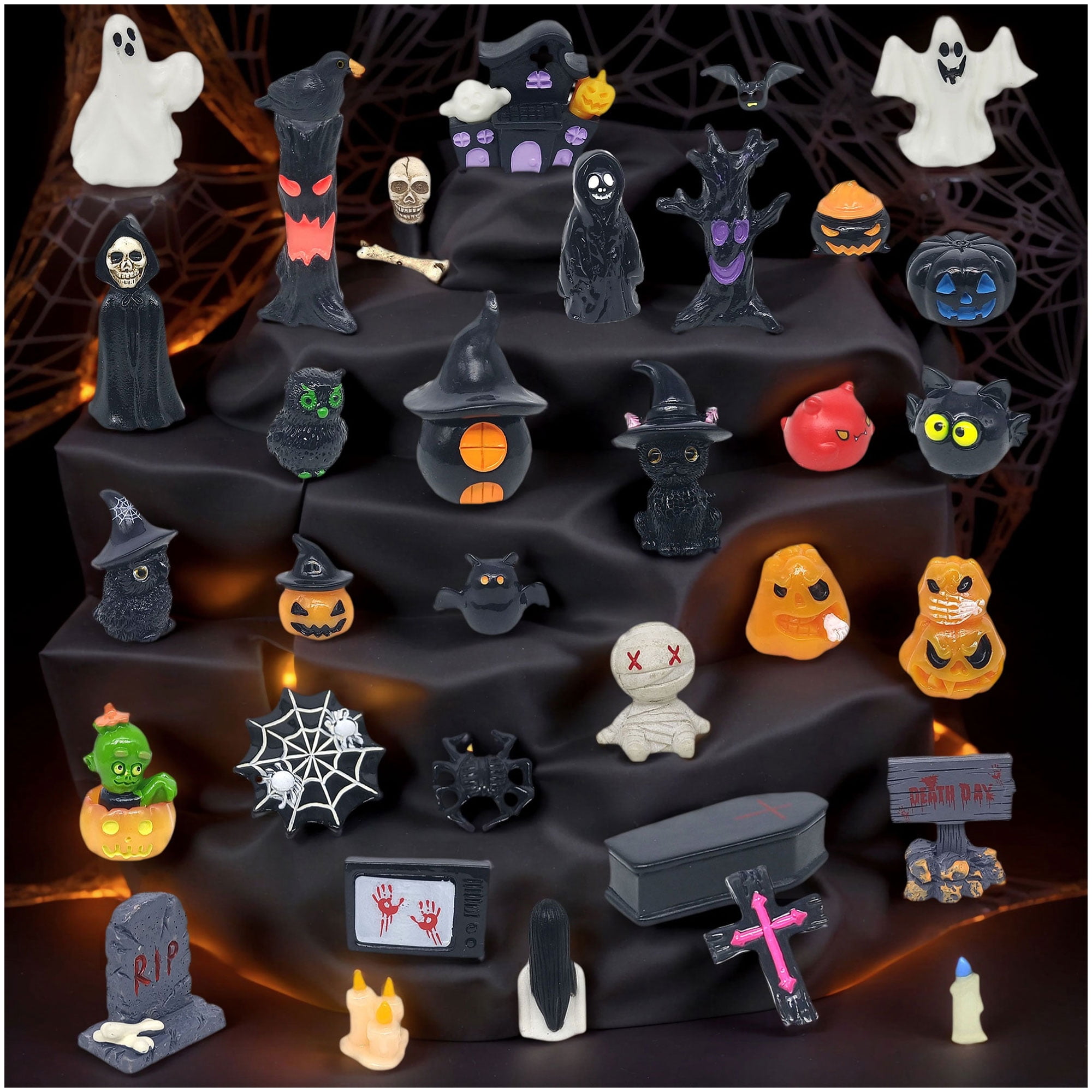 NIBERDA 35 Pcs Resin Mini Halloween Figurines, Miniature Halloween ...