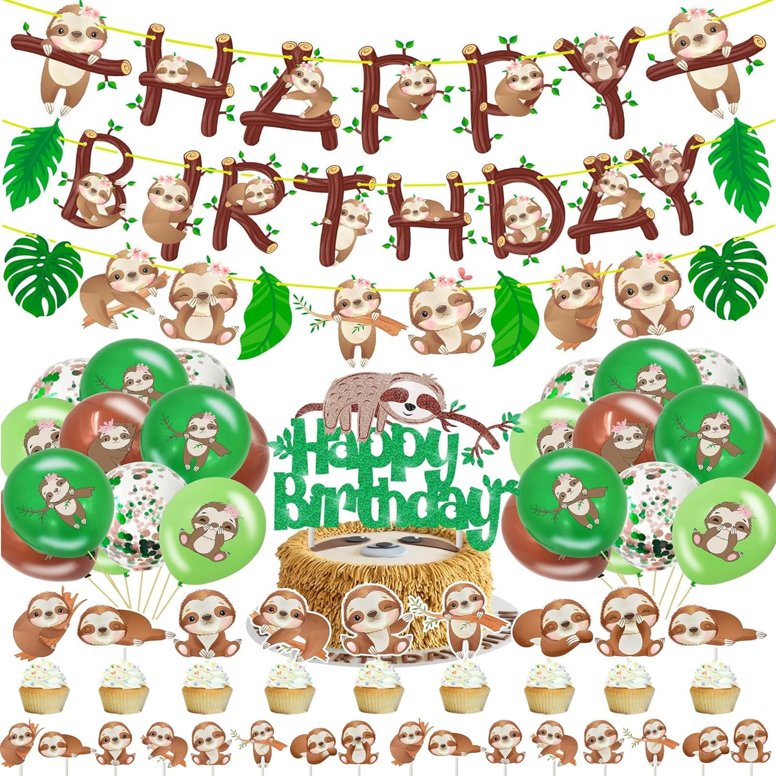 35 Pcs Sloth Birthday Party Decorations Supplies Includes Sloth Happy ...