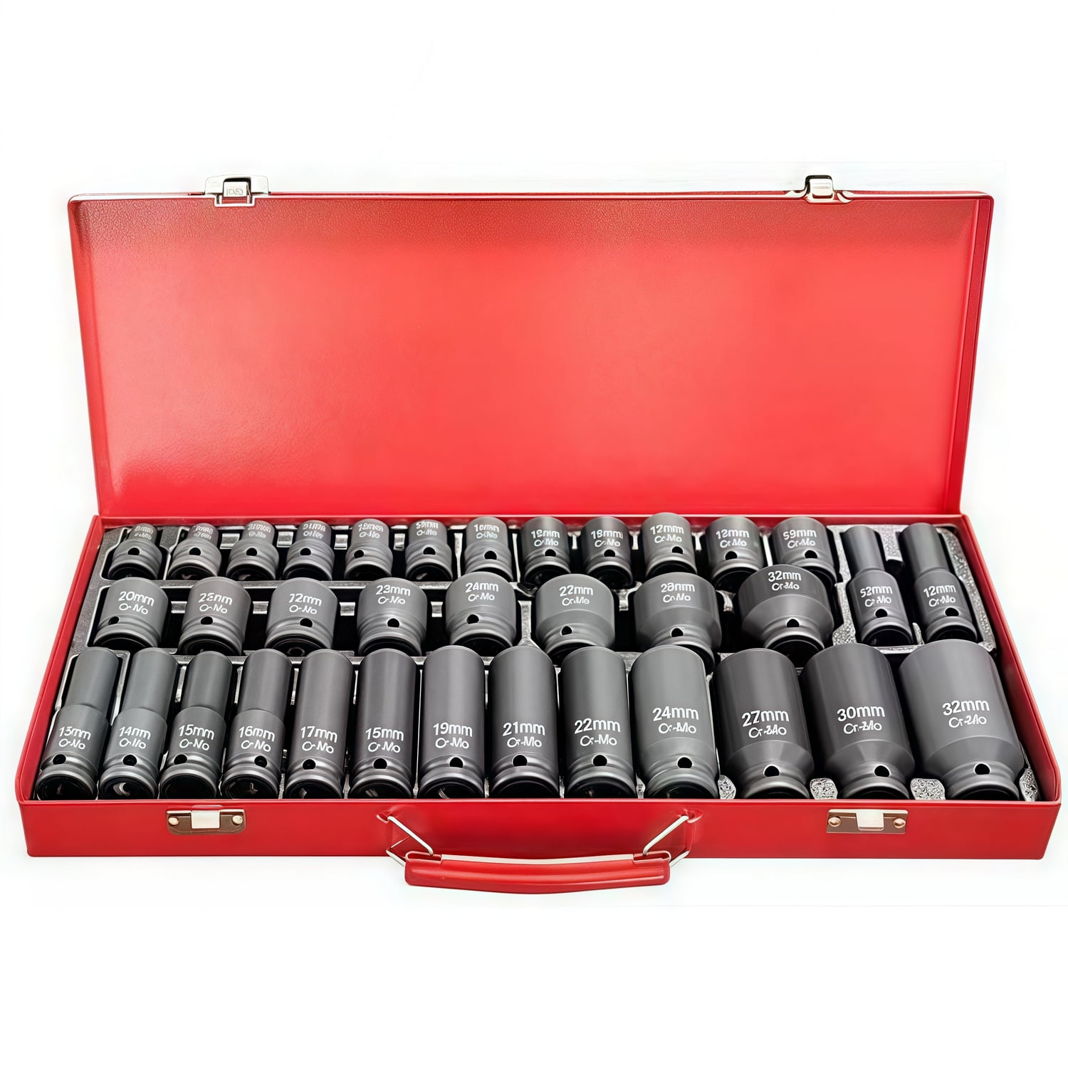 35PCS 1/2" Drive Deep Impact Socket Set 6 Point Sockets Spindle Axle ...