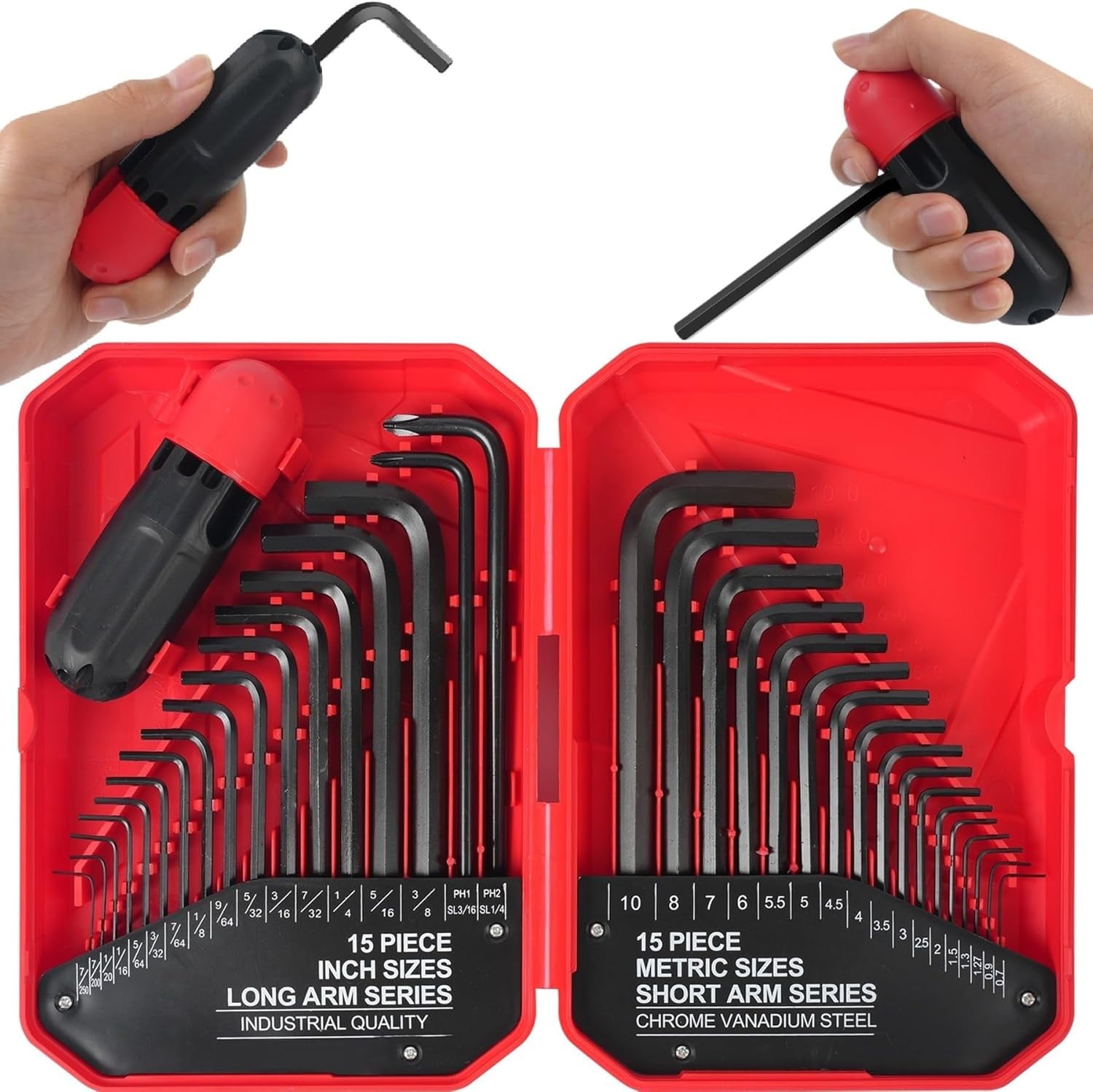 35-Piece Allen Wrench Set Metric & Standard Hex Key, 0.7mm-10mm MM, 0.028"-3/8" SAE, Chrome ...