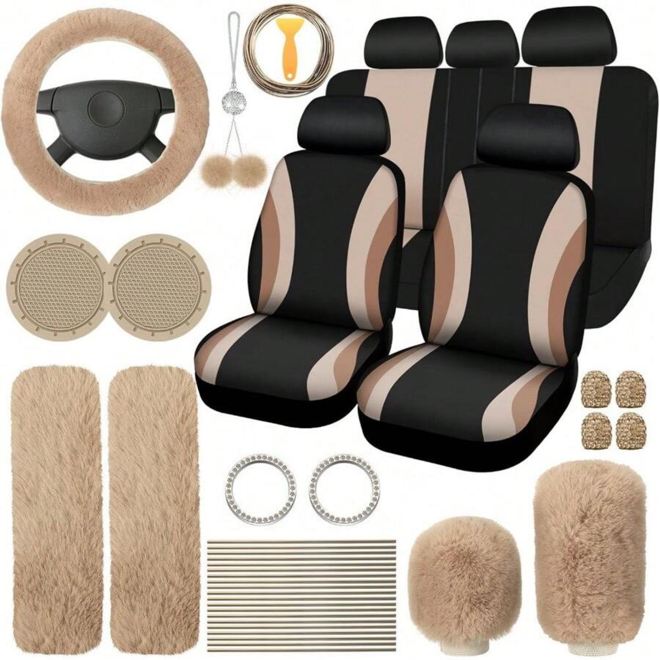 35-Piece Car Seat Cover Set With Steering Wheel Cover, Cup Holder ...