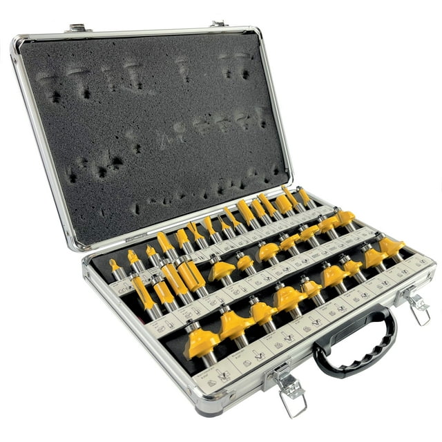 35 Piece Carbide 1/2" Shank Router Bit Set with Aluminum Carrying Case ...