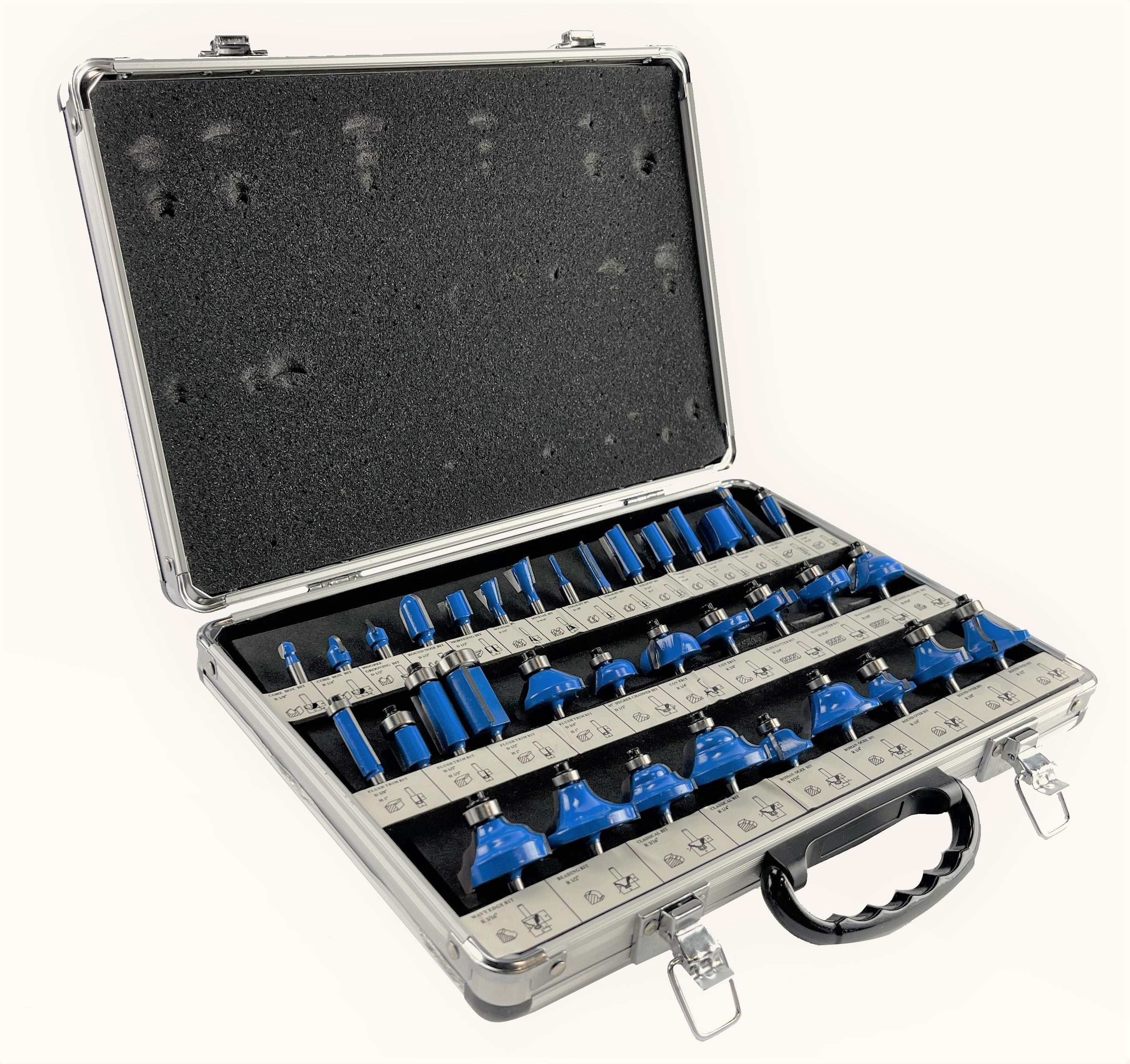 35 Piece Carbide 1/4" Shank Router Bit Set with Aluminum Carrying Case ...