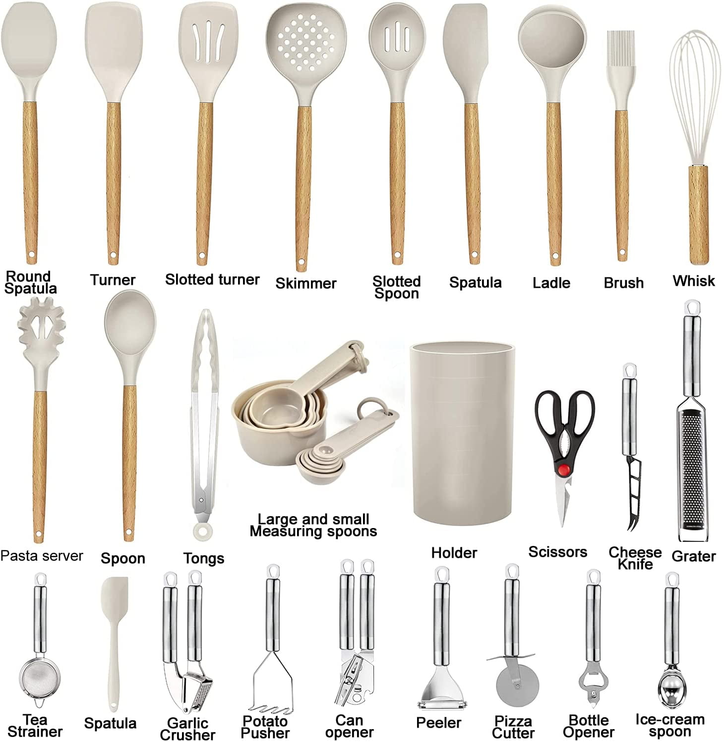 35-Piece Cooking Utensils Set with Heat Resistant Silicone and Wooden ...