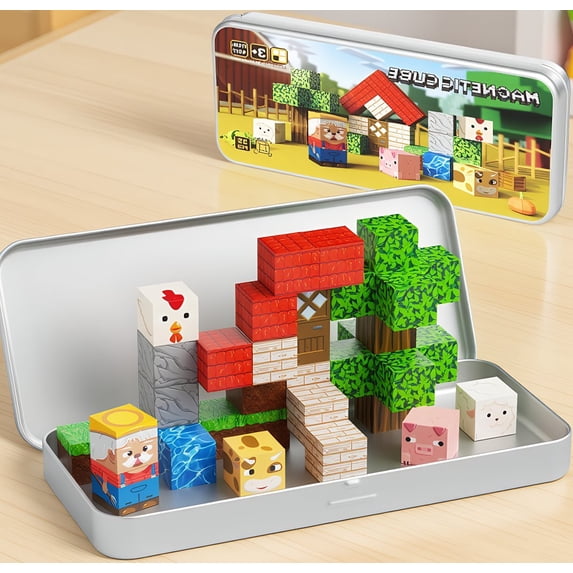 35-Piece Mini Magnetic Building Blocks Set, Farm Animals Travel with ...