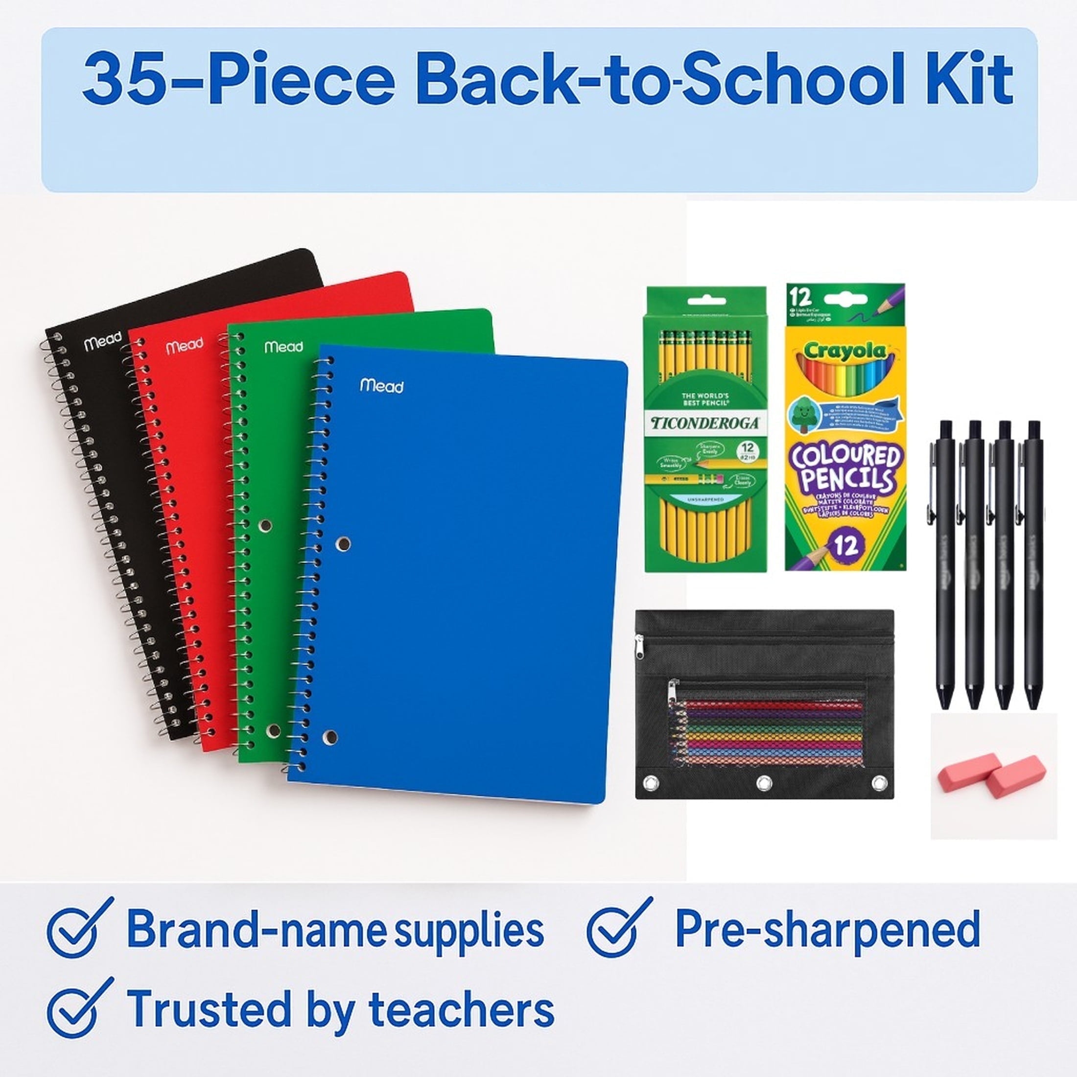 SmartStart 35-Piece Student Stationery Bundle with Notebooks, Pencils ...