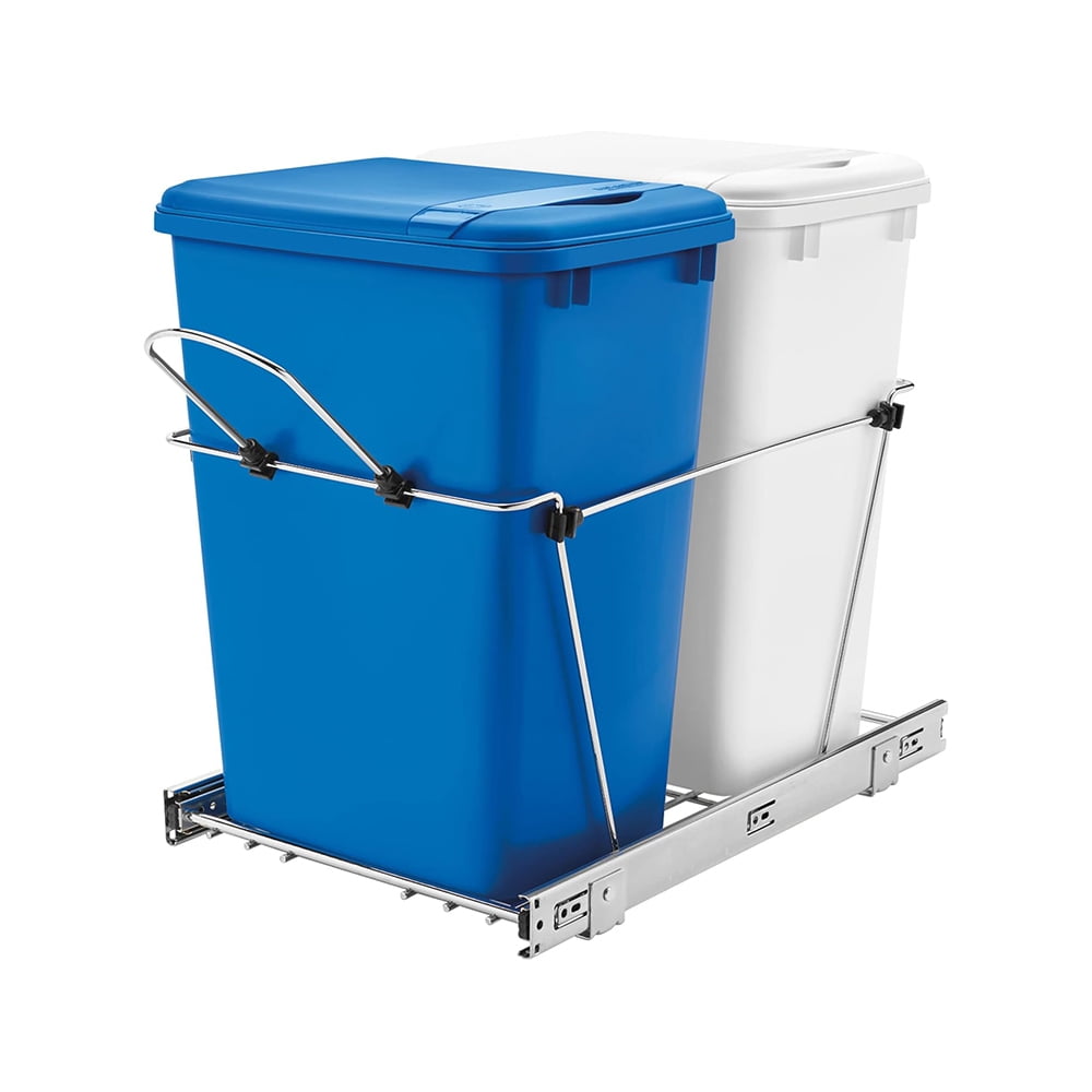 35 Qt Double Pull Out Trash Can, 12 Gallon Garbage Waste Bin with Full Extension Slides for ...