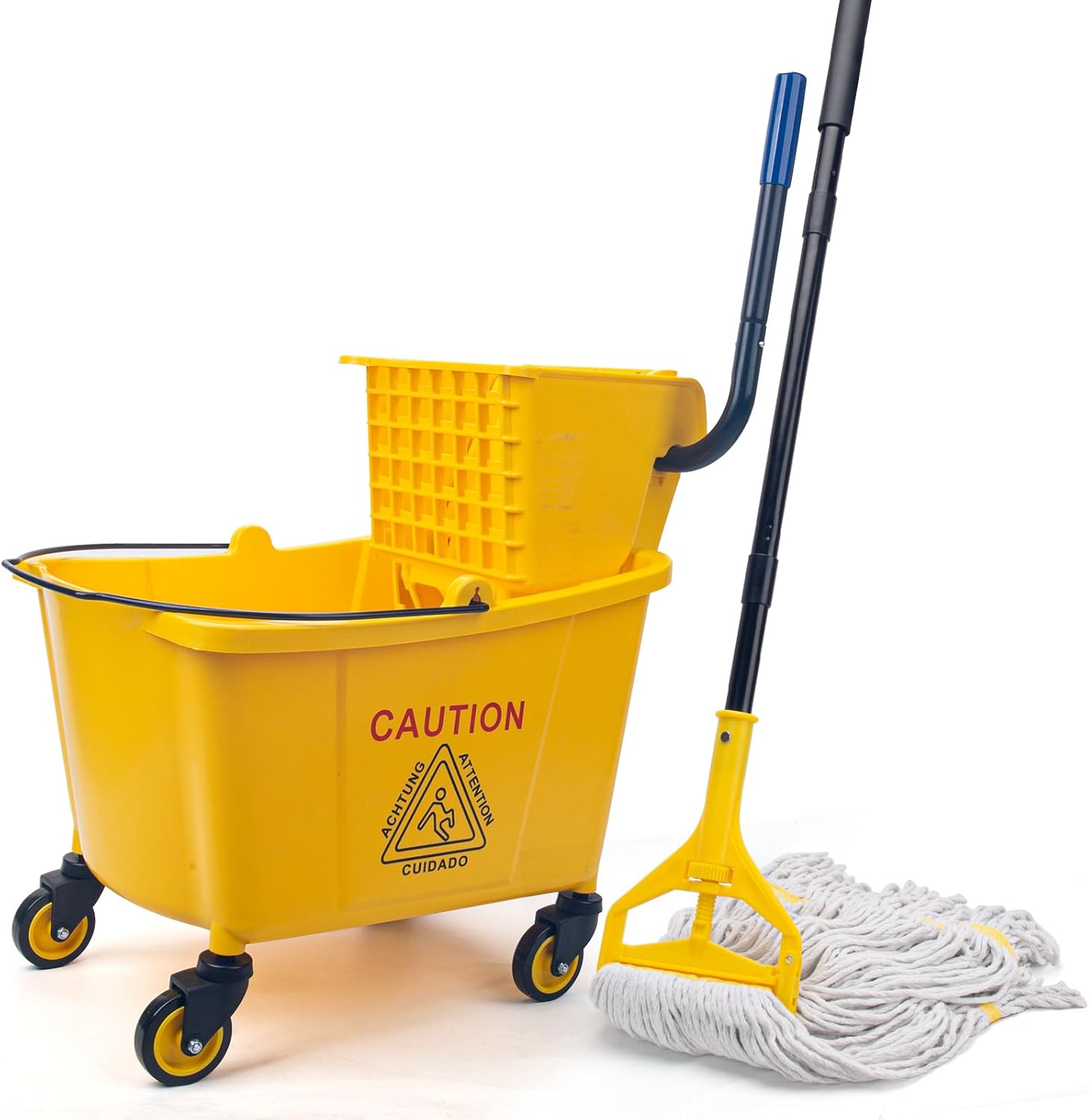 35 Quart Commercial Mop Bucket with Side Press Wringer on Wheels,Yellow ...