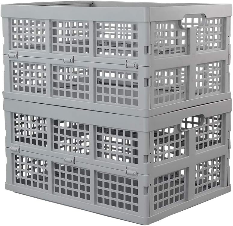 35 Quart Folding Crates, Plastic Collapsible Storage Container Milk ...