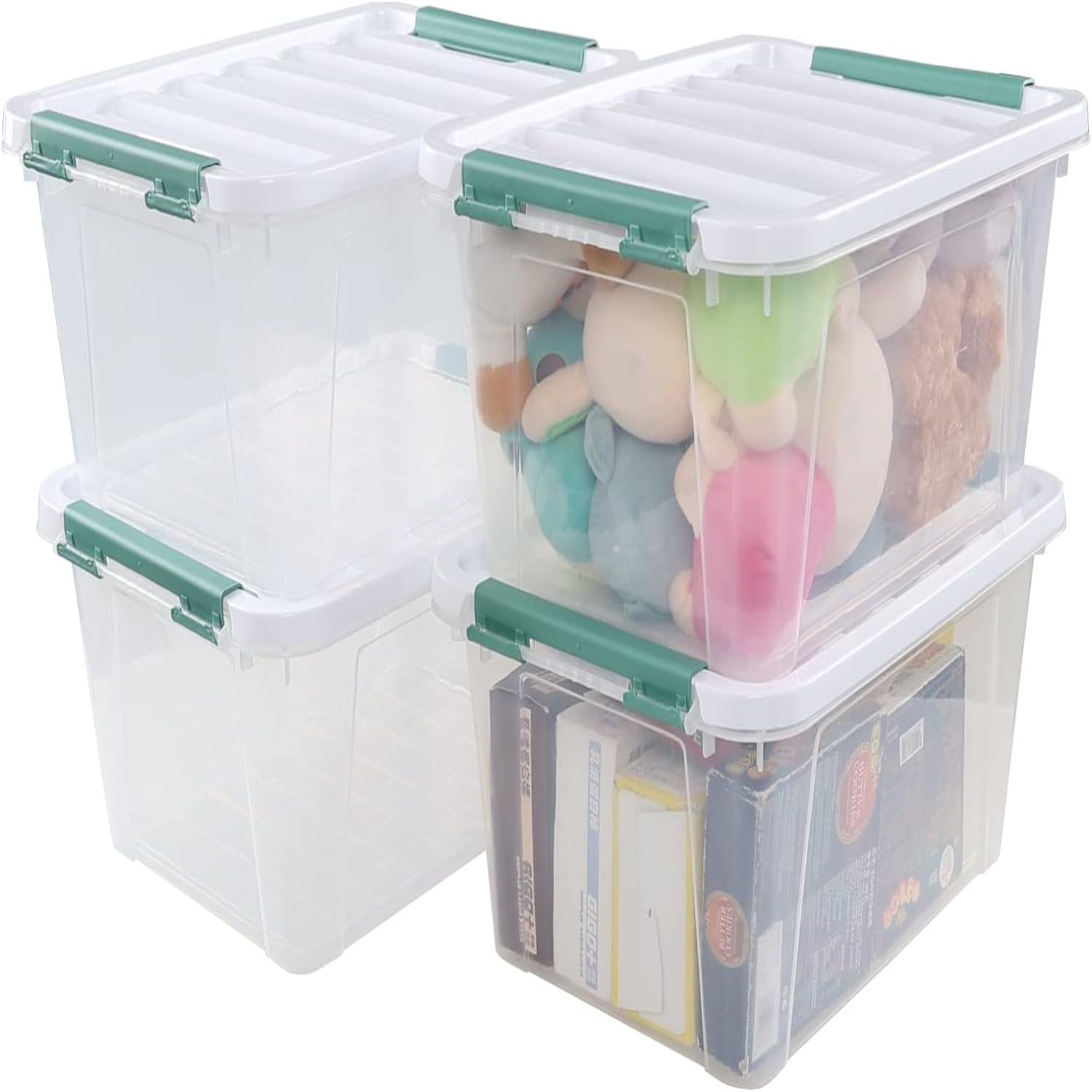 35 Quart Latch Box Plastic Bins with Lids 4-Pack Stackable Clear ...