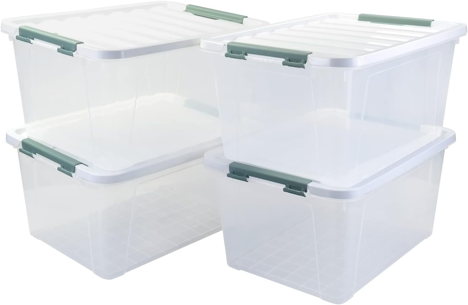 35 Quart Latch Box, Plastic Storage Bins with Lids, 4-Pack Stackable ...