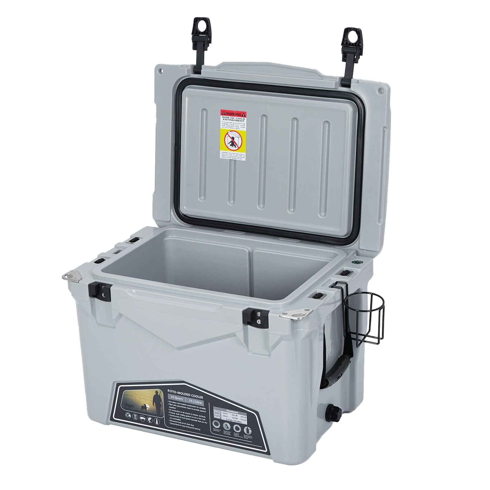 35 Quart Portable Ice Cooler, Heavy Duty Ice Chest with Portable Cup ...