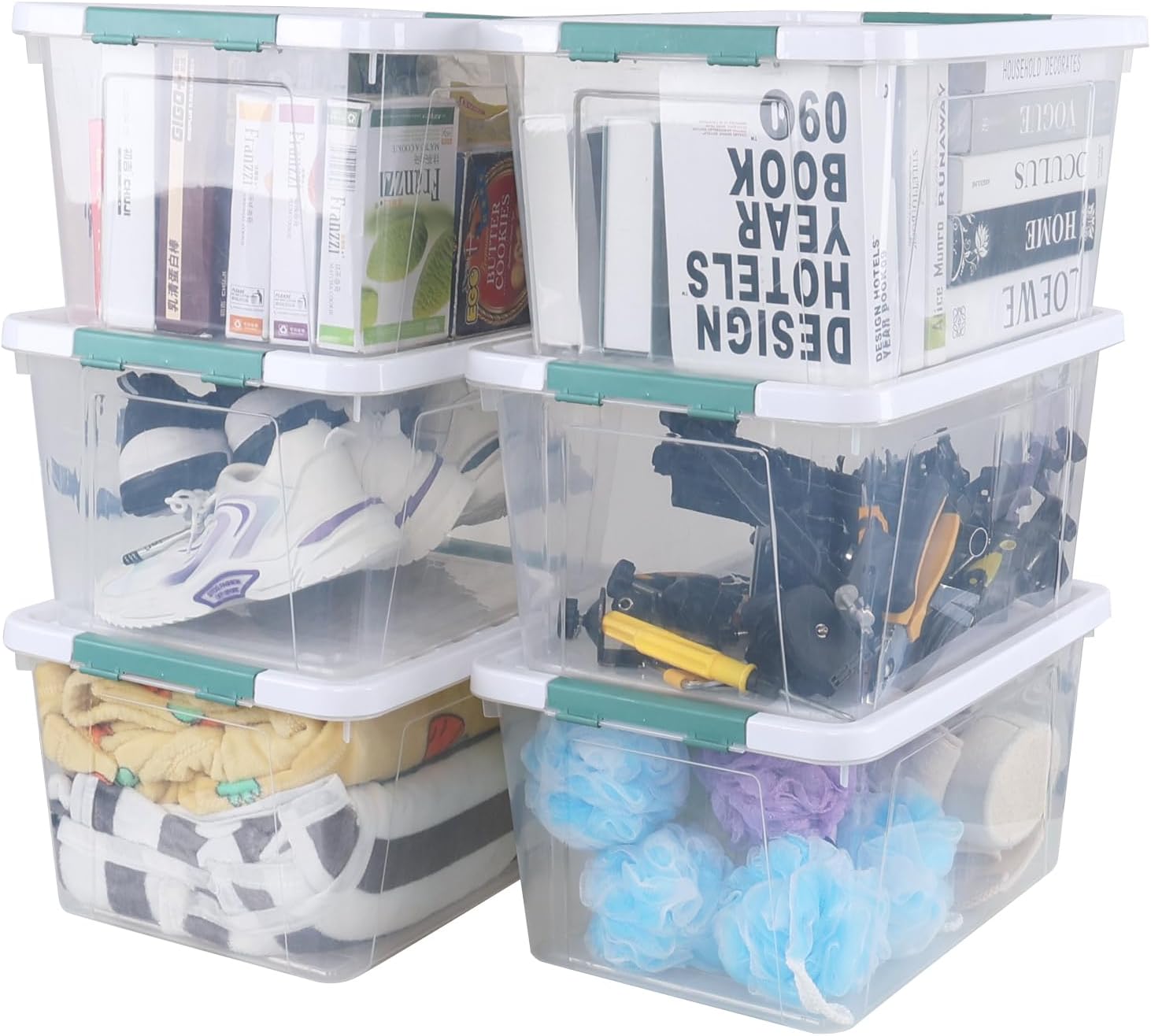35 Quart Stackable Plastic Storage Latches Box, Clear Large Storage Bin ...