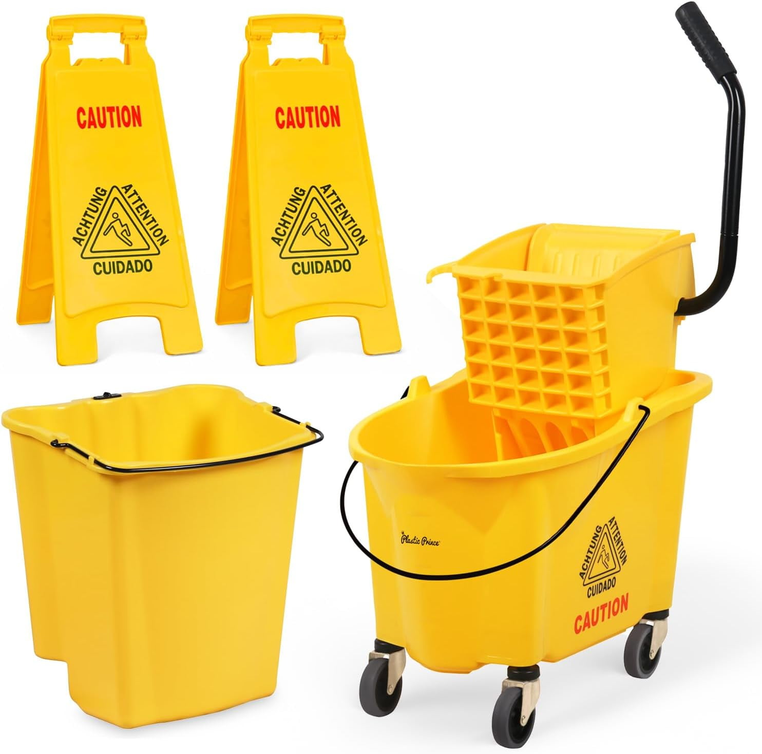 35-Quart Yellow Side-Press Mop Bucket and Wringer Combo on Wheels with ...