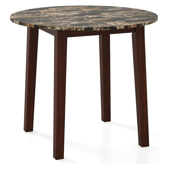 35” Round Dining Table with Rubber Wood Legs, Marble-Textured Veneer ...