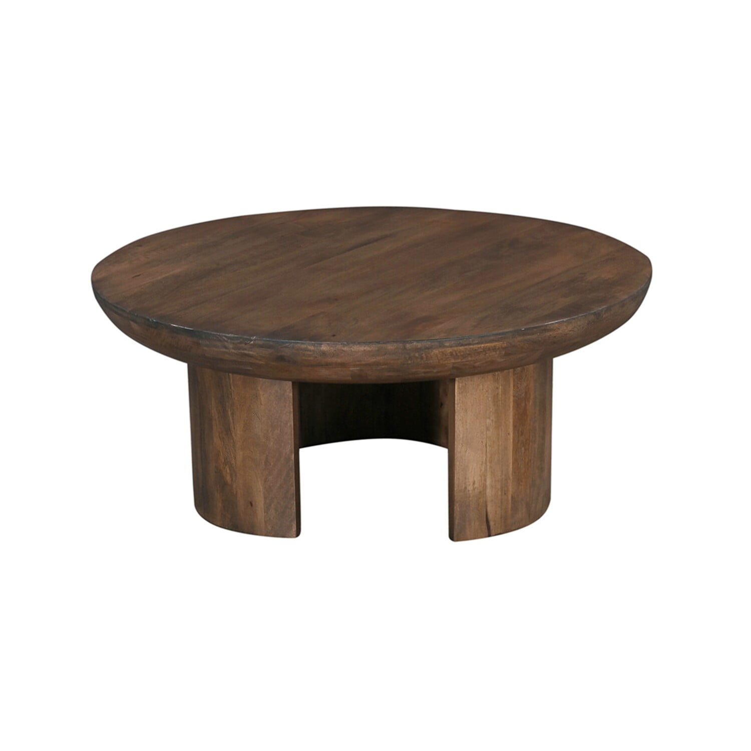 35" Round Mango Wood Coffee Table Handcrafted Modern Walnut Brown ...
