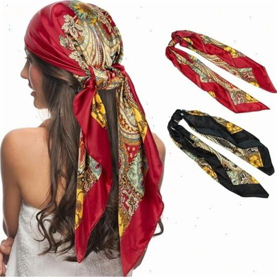 35” Satin Large Square Head Scarves - 2pcs Silk Like Neck Scarf Hair ...