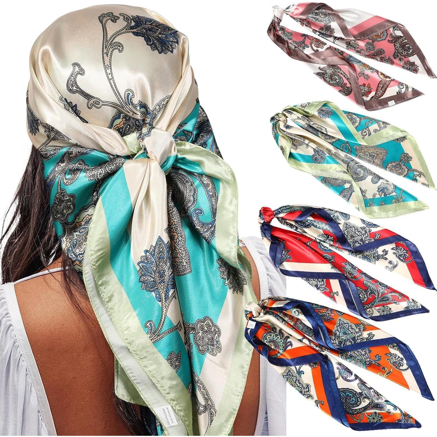 35” Satin Large Square Head Scarves - 4PCS Silk Like Neck Scarf Hair ...