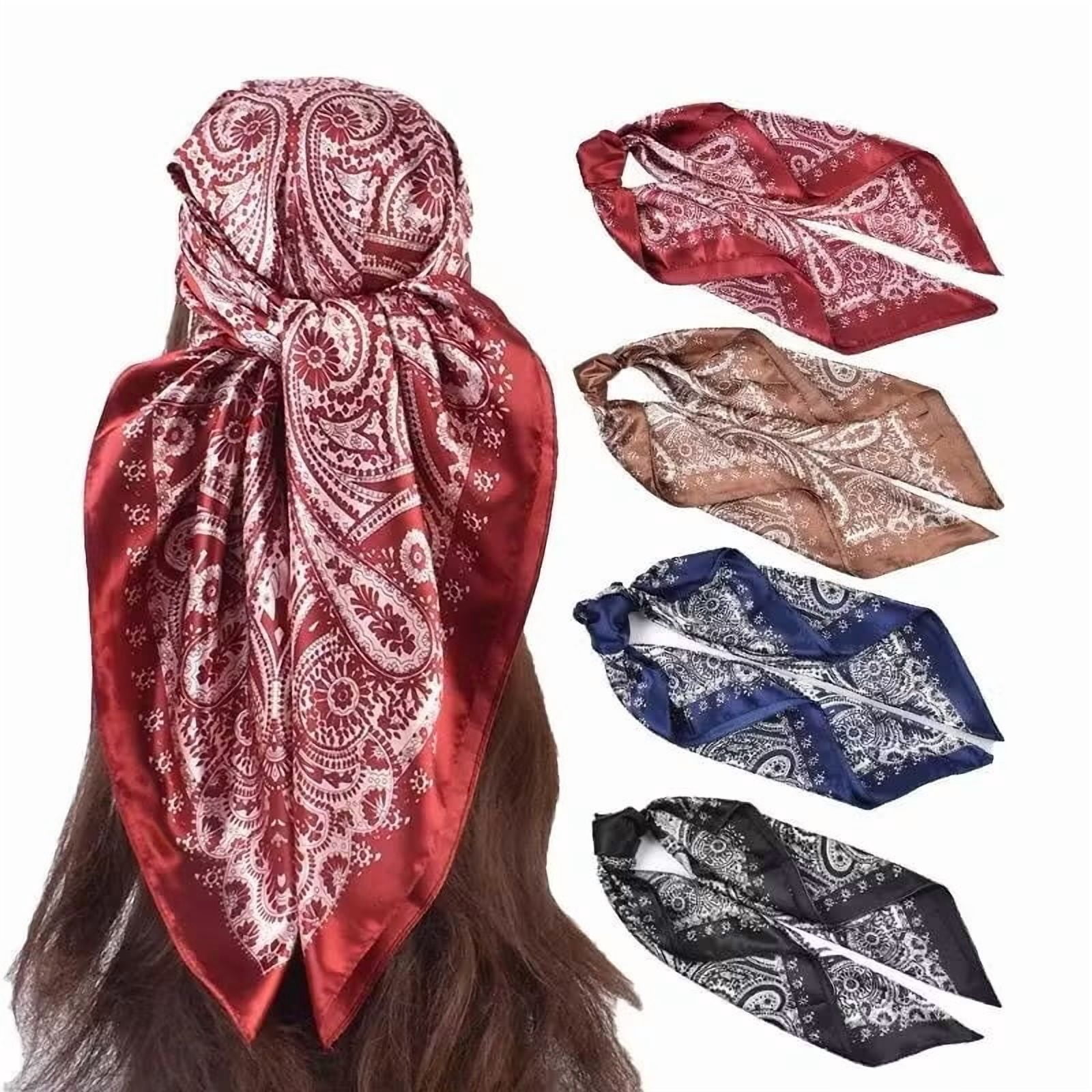 35” Satin Large Square Head Scarves - 4PCS Silk Like Neck Scarf Hair ...