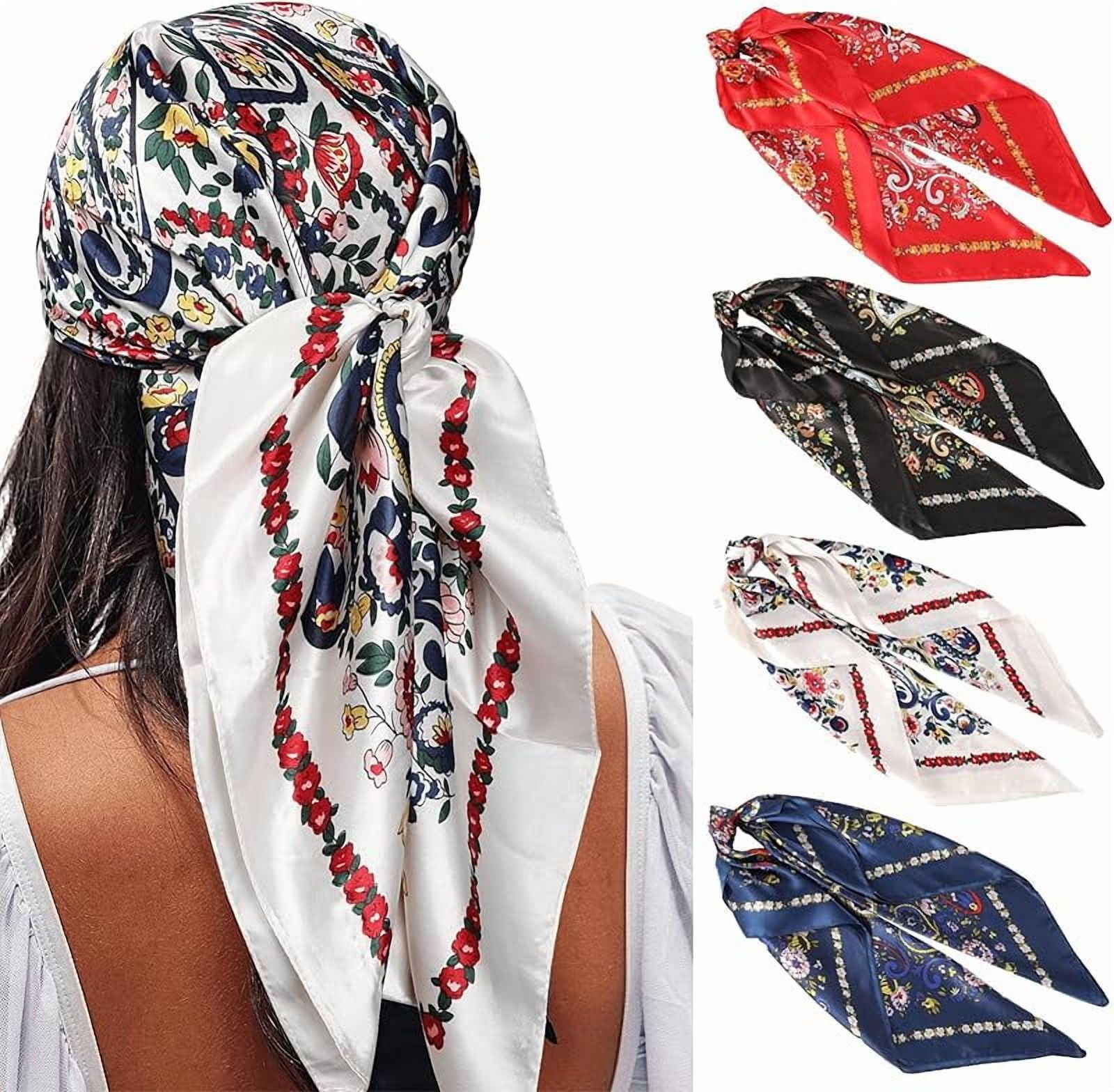 35” Satin Large Square Head Scarves - 4PCS Silk Like Neck Scarf Hair ...
