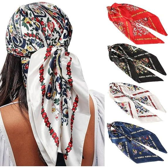 35” Satin Large Square Head Scarves - 4PCS Silk Like Neck Scarf Hair ...