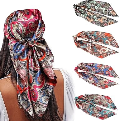 35” Satin Large Square Head Scarves - 4PCS Silk Like Neck Scarf Hair ...