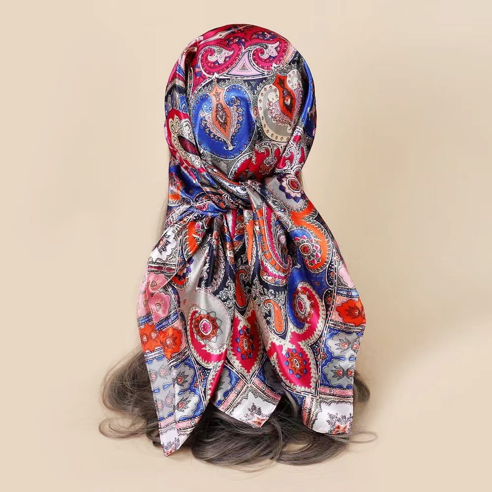 35” Satin Large Square Head Scarves - Silk Like Neck Scarf Hair ...