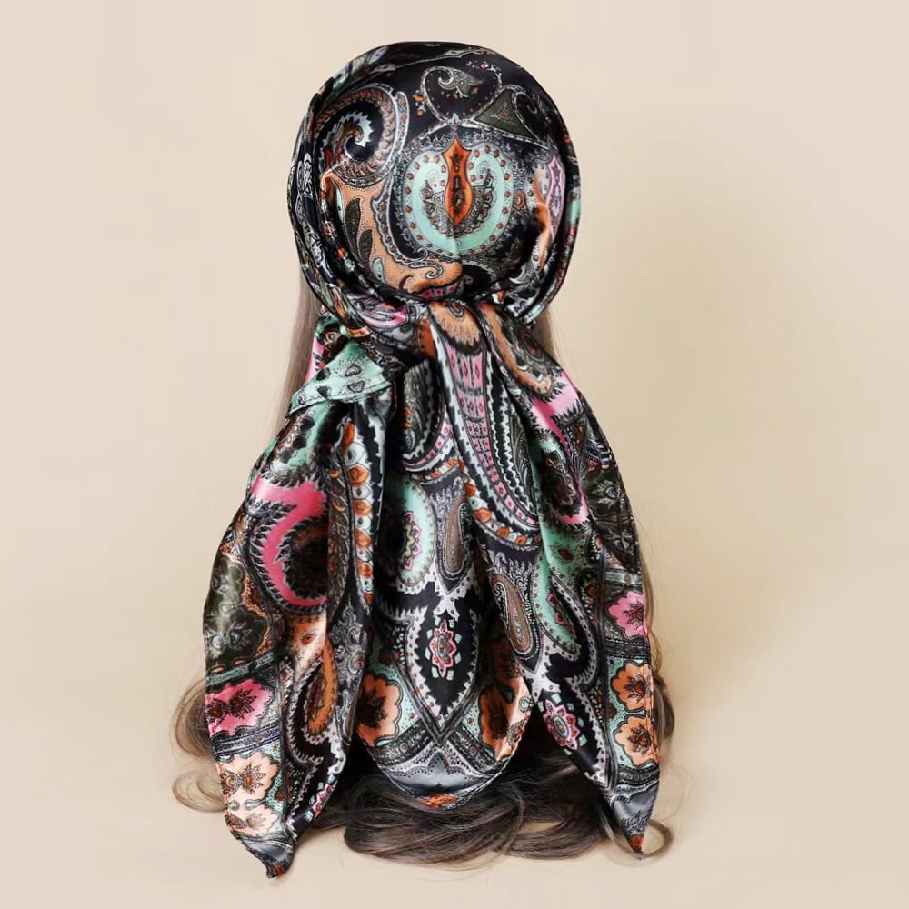 35” Satin Large Square Head Scarves - Silk Like Neck Scarf Hair ...