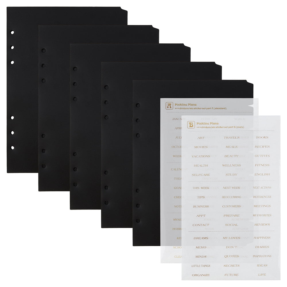 35 Sheets 7-Tab Black Binder Dividers A5 PVC 6-Hole Paper Index ...