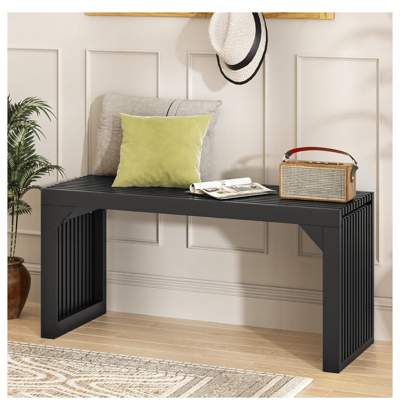 35" Solid Wood Entryway Table with Storage, Black Shoe Cabinet, Modern ...