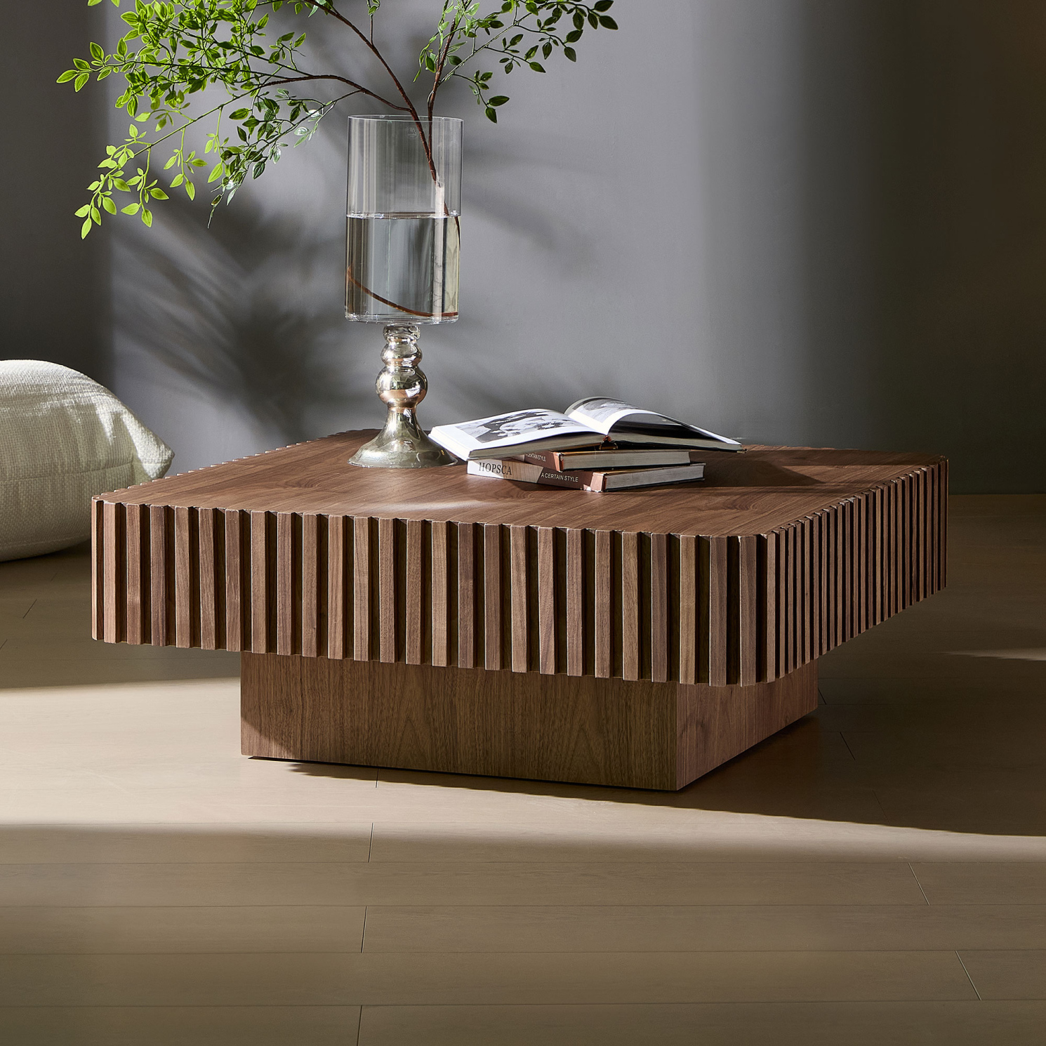 35" Square Coffee Table, Wooden Living Room Center Table, Low Coffee ...