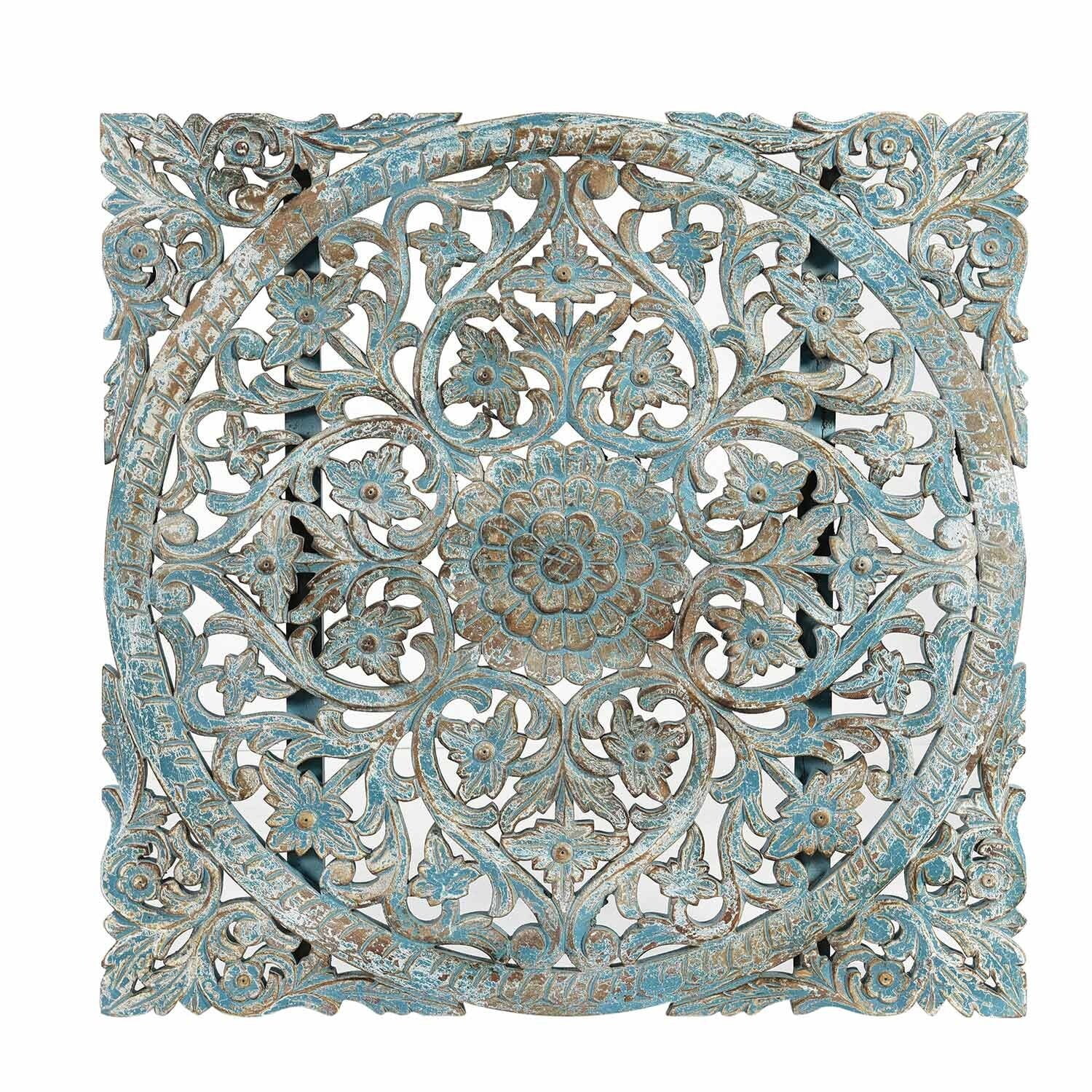 35" Square Lattice Carved Solid Wood Wall Panel | Transitional Style ...