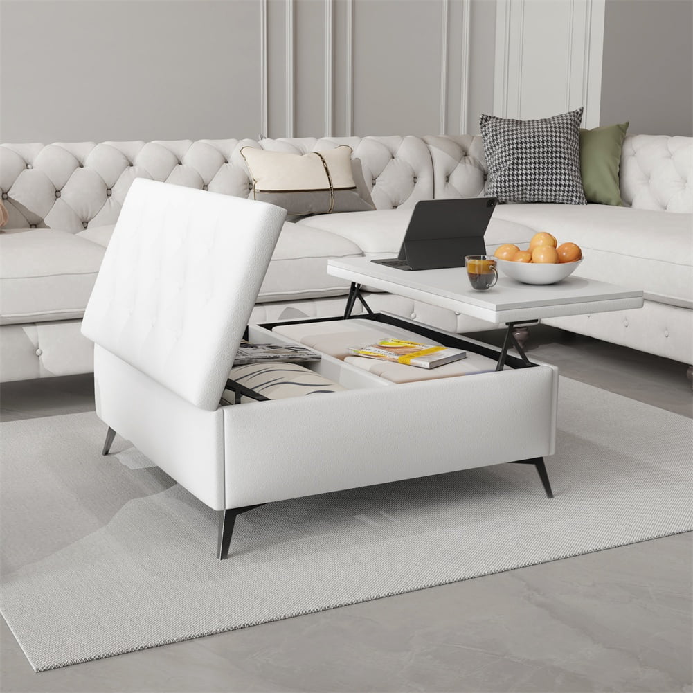 35" Square Ottoman Storage Coffee Table with Lift Top Upholstered ...