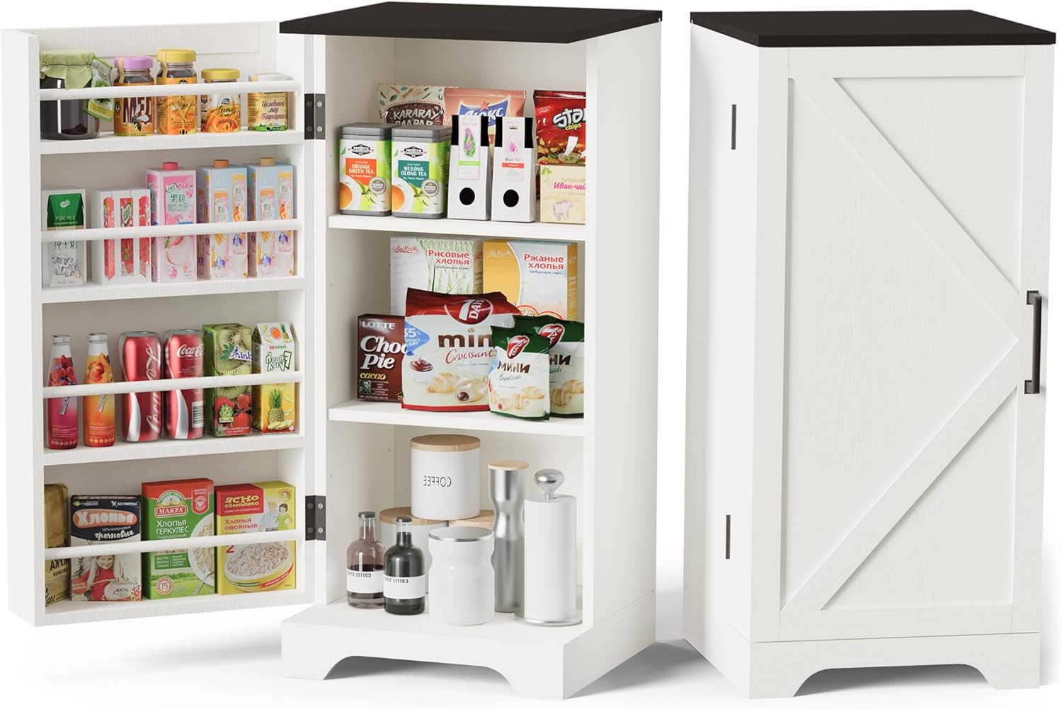 35" Tall Pantry Cabinet, Kitchen Sideboard with 2 Adjustable Shelves, 4 ...