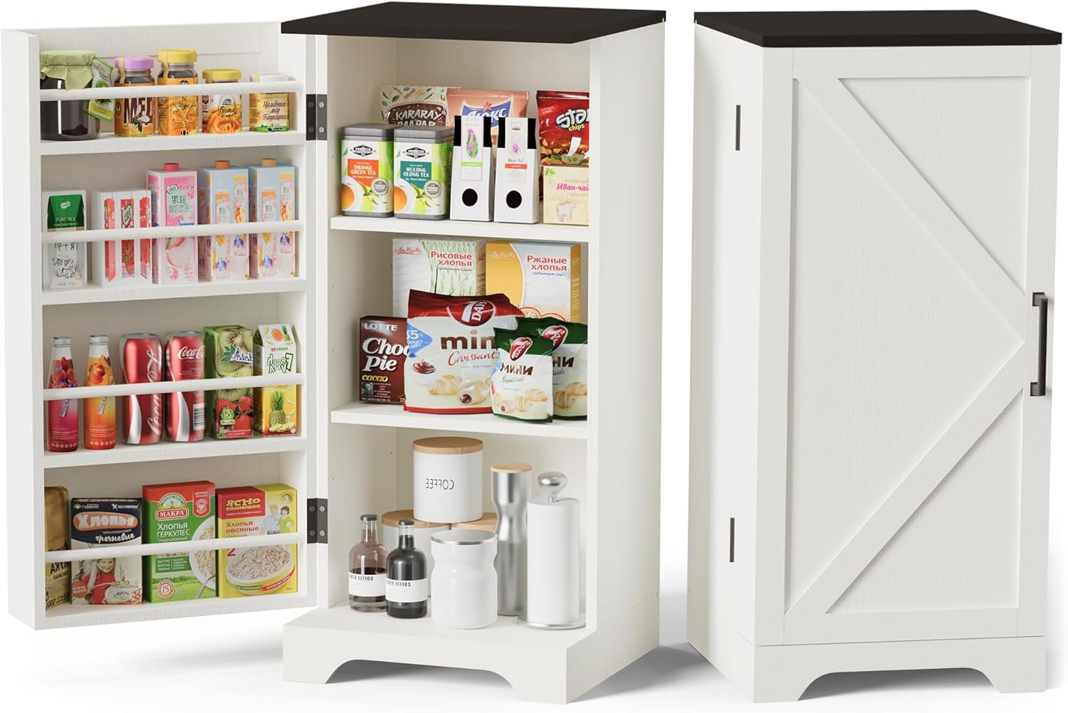 35" Tall Pantry Cabinet,Practical Storage Cabinet with 2 Adjustable ...