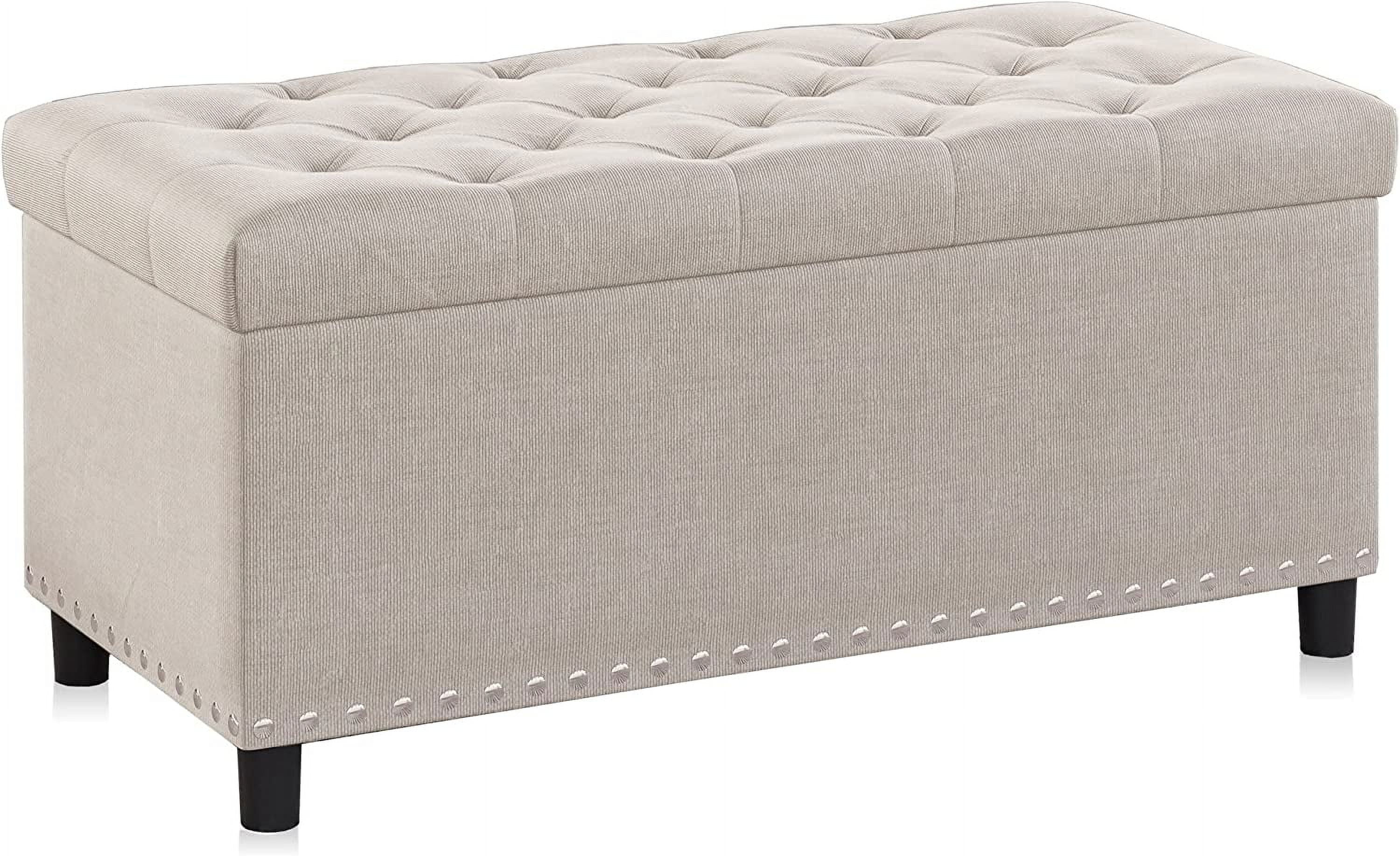 35" Tufted Ottoman, Storage Bench with Safety Close Hinge, Ottoman with ...
