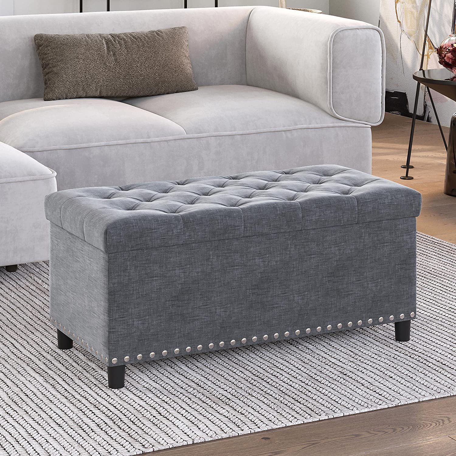 35" Tufted Ottoman, Storage Bench with Safety Close Hinge, Ottoman with ...