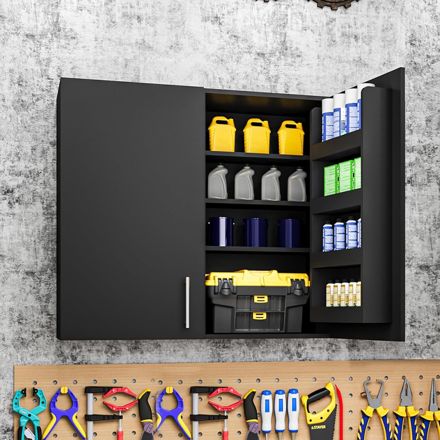 35" Wall Mount Garage Cabinet, Wood Wall Storage Tool Cabinet with ...