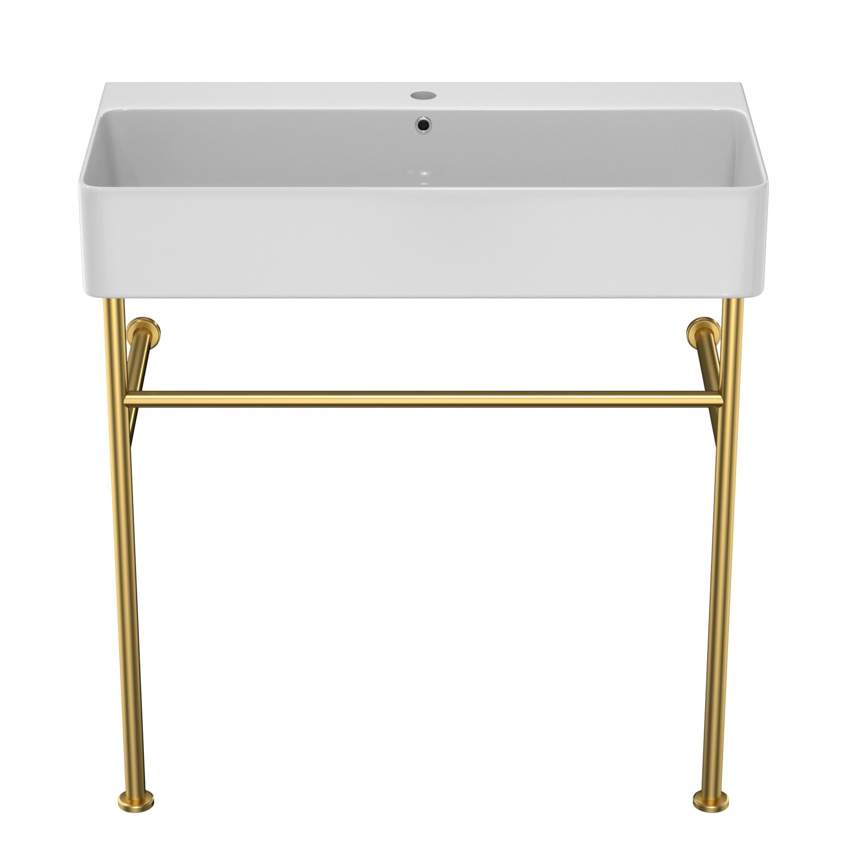 35" White Basin Console Sink, Overflow Drain Hole Design - A Good ...