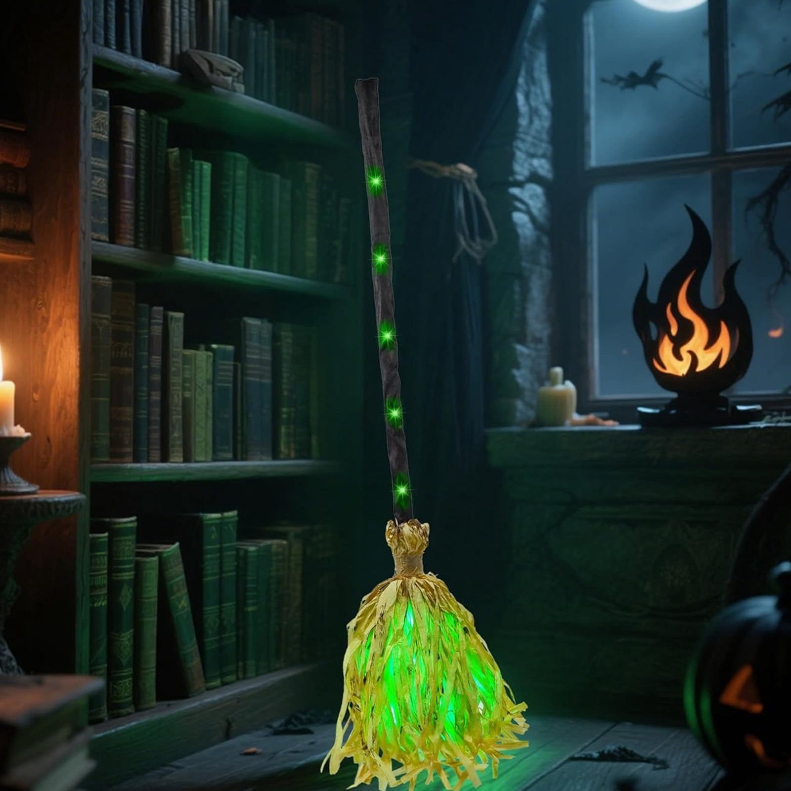 35" Witches Broom Halloween Decor Animated Light up Moving Broomstick ...