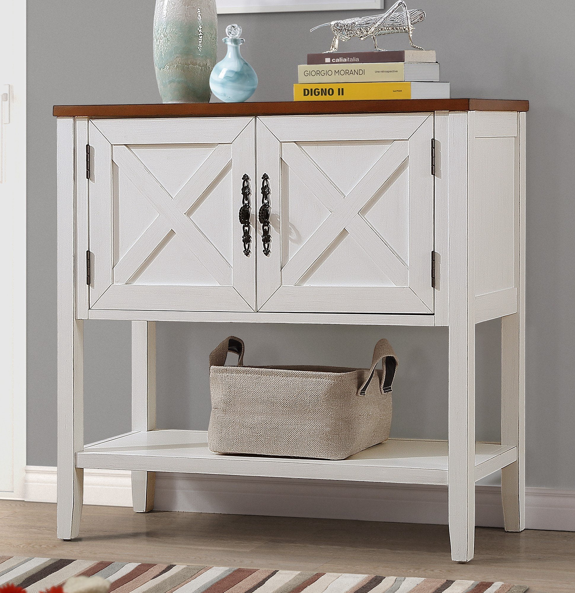 35'' Wood Console Table Buffet Sideboard Table with Bottom Shelf and 2 ...