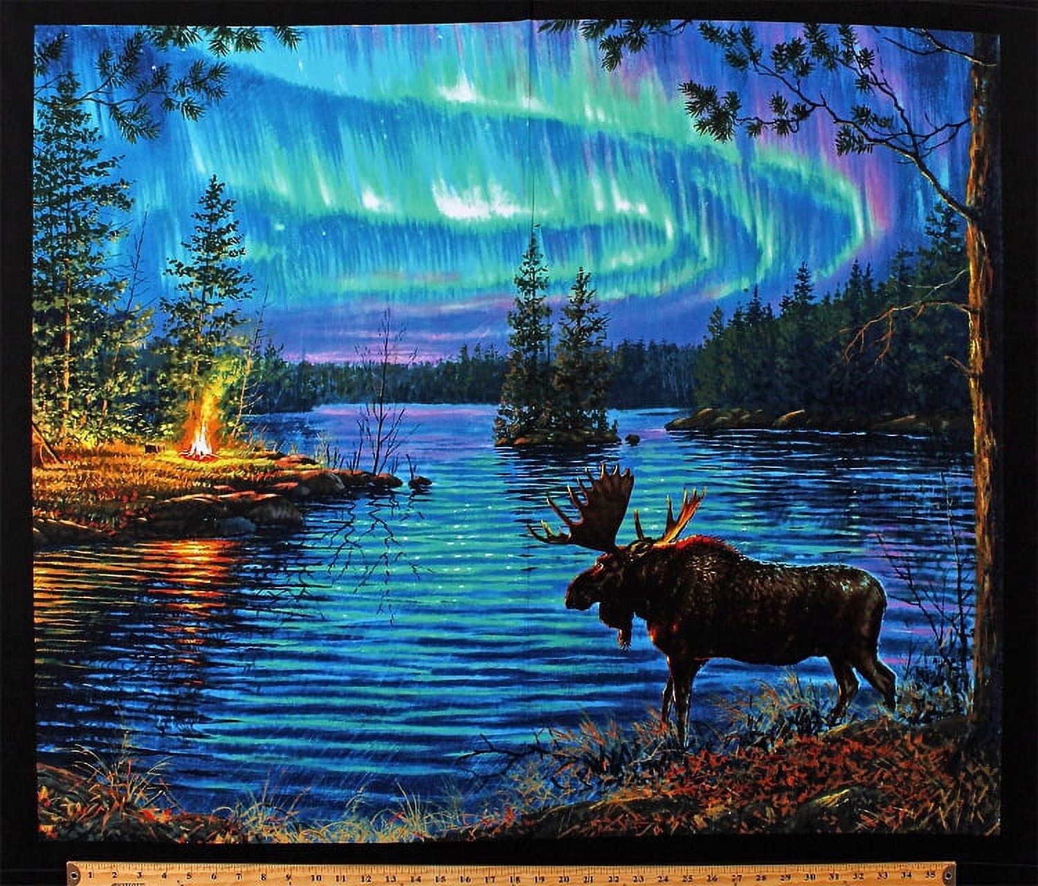 35" X 44" Panel Moose Northern Lights Northwoods Landscape Campfire ...
