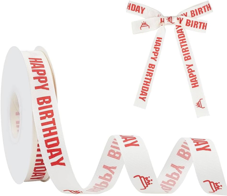 35 Yards Grosgrain Ribbon 3/4 Inch Happy Birthday Ribbon Word Print ...