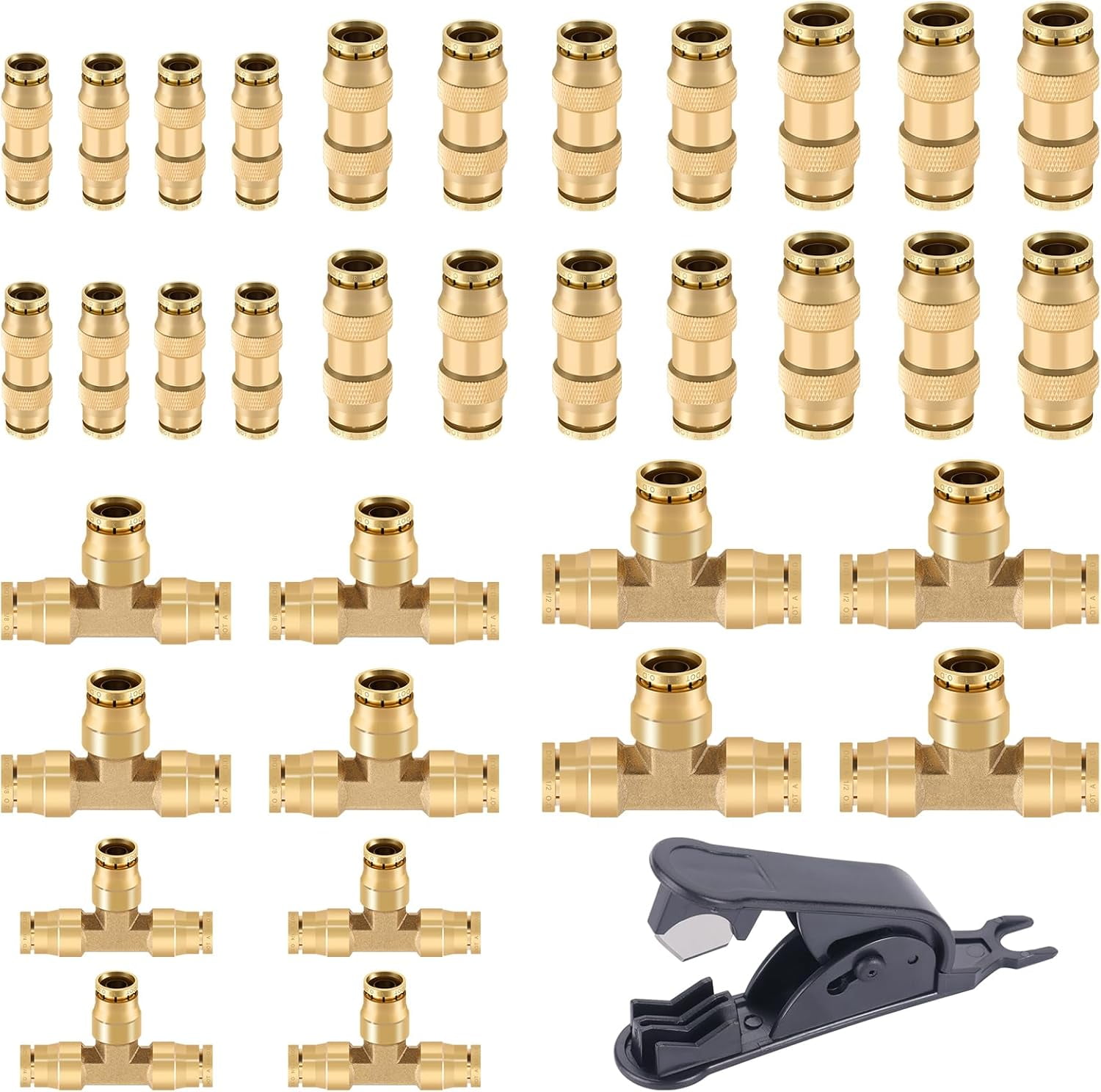 35 count Brass DOT Air Line Fittings Kit 1/4 3/8 1/2 DOT Quick Connect ...