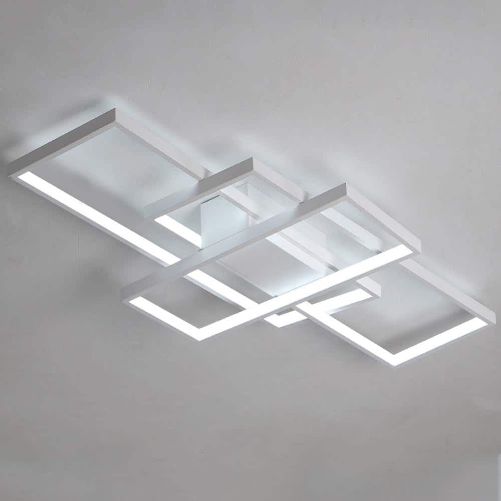 35 in. 1-Light Modern White Integrated LED Square Acrylic Flush Mount ...