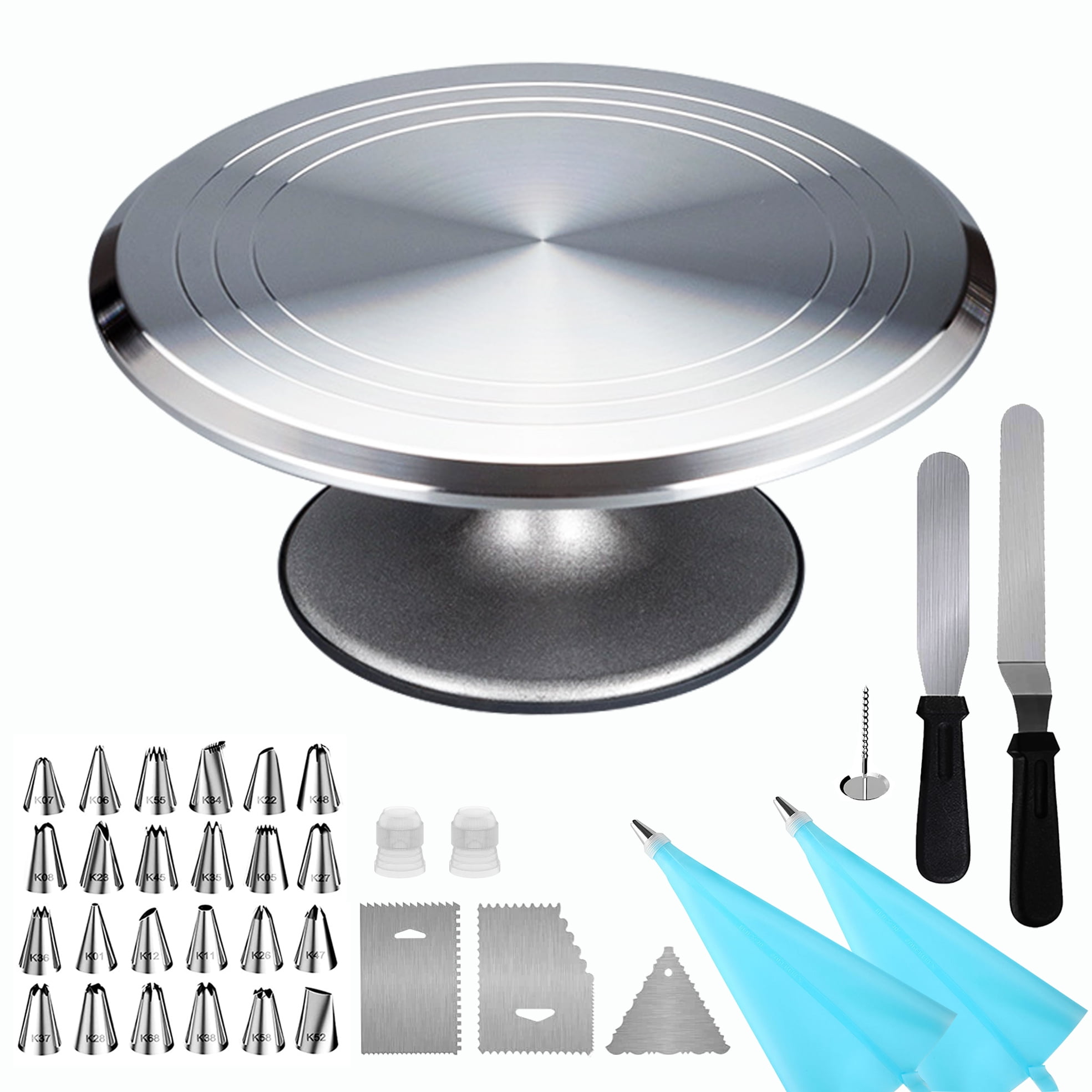 35-in-1 Rotating Cake Turntable，12 inch Cake Decorating Kit Supplies ...